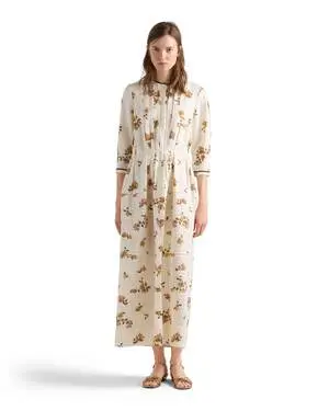 Prada Long Printed Linen Dress - Brown