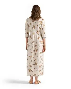 Prada Long Printed Linen Dress - Brown