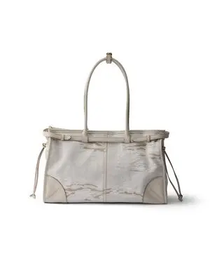 Prada Bonnie Large Printed Linen And Leather Handbag - White