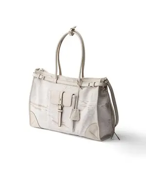 Prada Bonnie Printed Linen And Leather Tote Bag - White