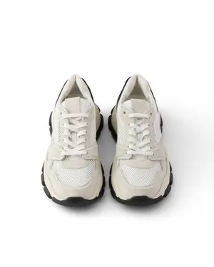 Prada Mesh Fabric And Suede Sneakers - White