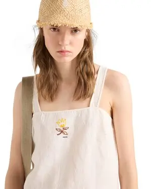 Prada Embroidered Slubbed Fabric Mini-dress - White