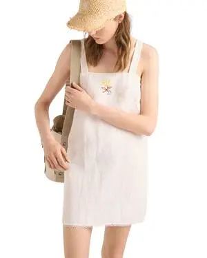 Prada Embroidered Slubbed Fabric Mini-dress - White