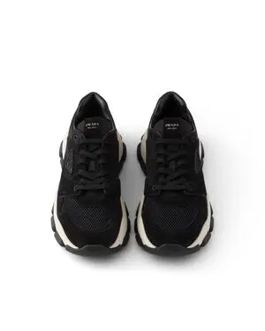 Prada Mesh Fabric And Suede Sneakers - Black