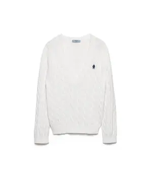 Prada Cable-knit V-neck Cotton Sweater