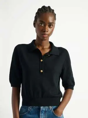 Balmain Knitted 3-button Polo - Black