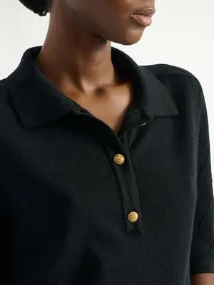 Balmain Knitted 3-button Polo - Black