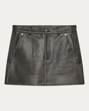 Helmut Lang Distressed Leather Moto Mini Skirt - Grey