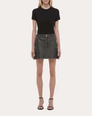 Helmut Lang Distressed Leather Moto Mini Skirt