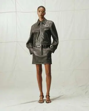 Helmut Lang Distressed Leather Moto Mini Skirt