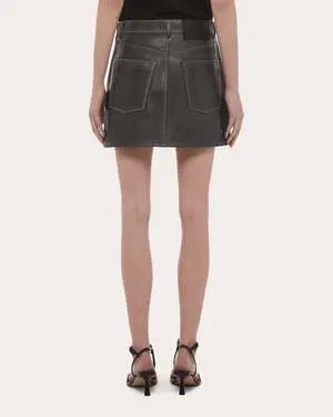 Helmut Lang Distressed Leather Moto Mini Skirt