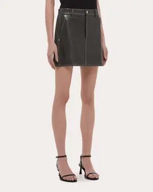 Helmut Lang Distressed Leather Moto Mini Skirt