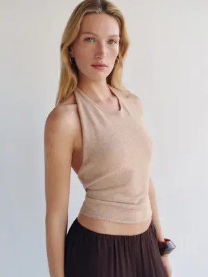 REFORMATION Quill Cashmere Halter Tank Top - Brown
