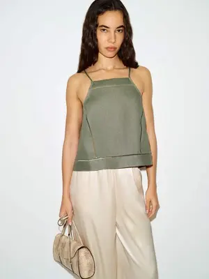 REFORMATION Dario Linen Top - Green