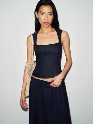 REFORMATION Tavish Linen Top - Blue