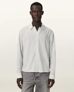 ALLSAINTS Furrow Long Sleeve Boxy Striped Shirt - Black/white/grey