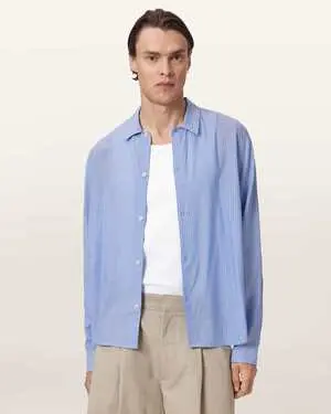 ALLSAINTS Furrow Long Sleeve Boxy Striped Shirt Blue