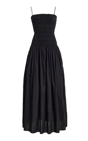 Matteau Shirred Cotton Maxi Dress - Black