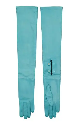 Prada Long Leather Gloves - Blue