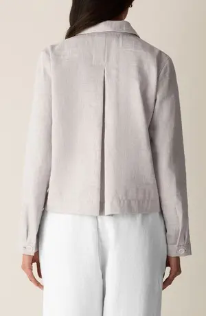 Eileen Fisher Classic Collar Striped Linen Blend A-line Jacket - Wheat