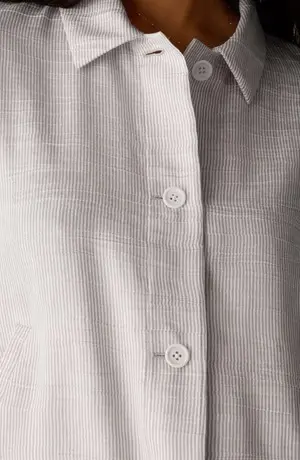 Eileen Fisher Classic Collar Striped Linen Blend A-line Jacket - Wheat