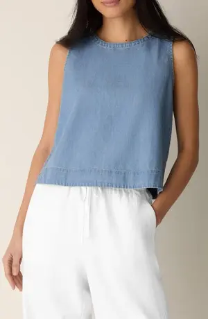 Eileen Fisher Organic Cotton Sleeveless Shell - Light Wash