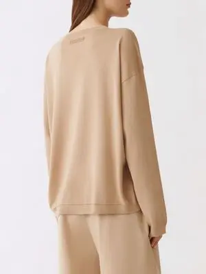 Fabiana Filippi Crew Neck Pullover In Cotton And Silk Blend - Beige