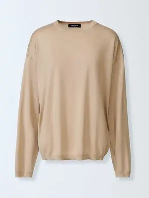 Fabiana Filippi Crew Neck Pullover In Cotton And Silk Blend - Beige