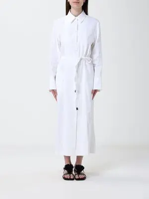 Max Mara Linen Blend Midi Shirt Dress With Belt - White