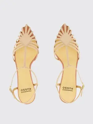 FRANCESCO RUSSO Patent Leather Sandals With Stiletto Heel - Beige