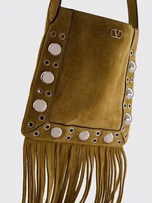 Valentino Garavani Suede Crossbody Bag With Fringe And Studs - Beige