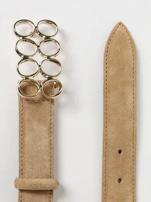 Orciani Suede Belt With Gold Tone Embellishment - White