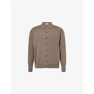 John Smedley Tibor Long-sleeve Merino-wool Polo Shirt - Mushroom