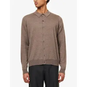 John Smedley Tibor Long-sleeve Merino-wool Polo Shirt - Mushroom