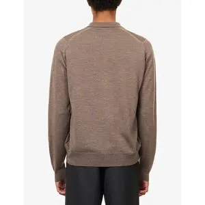 John Smedley Tibor Long-sleeve Merino-wool Polo Shirt - Mushroom