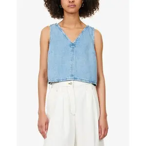 Paige Zola Cotton-blend Denim Cropped Top