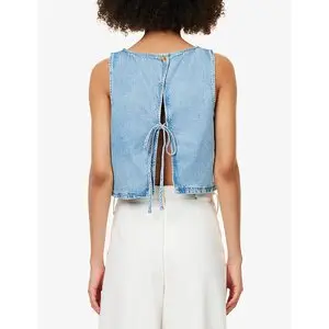 Paige Zola Cotton-blend Denim Cropped Top