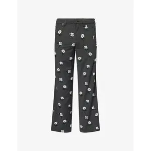 HONOR THE GIFT Flower Beaded Pinstripe Cotton Trousers - Black