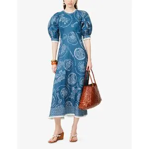 ALEMAIS Short-sleeve Linen Midi Dress