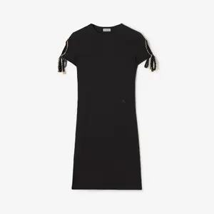 Burberry Ribbed Cotton Dress With Check Trim