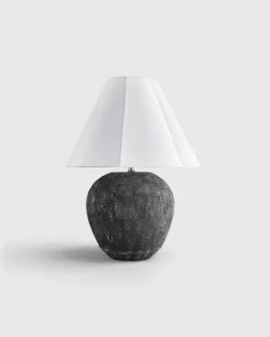 Quince Rustic Cement Table Lamp With Fluted Shade - Black