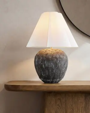 Quince Rustic Cement Table Lamp With Fluted Shade