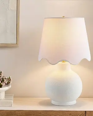 Quince Coastal Ceramic Table Lamp With Scallop Shade
