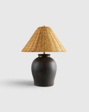 Quince Artisan Ceramic Table Lamp With Rattan Shade - Black