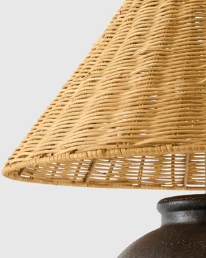 Quince Artisan Ceramic Table Lamp With Rattan Shade
