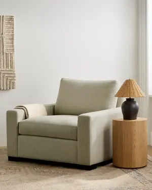 Quince Artisan Ceramic Table Lamp With Rattan Shade