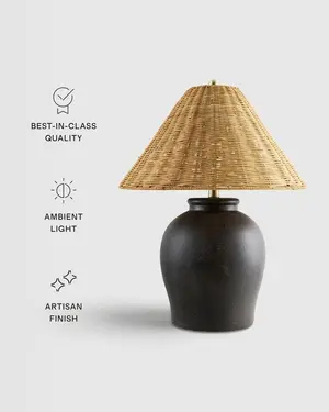 Quince Artisan Ceramic Table Lamp With Rattan Shade