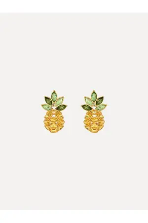 Oscar De La Renta Pineapple Crystal Leaf Clip-on Earrings - Gold
