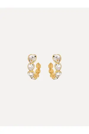 Oscar De La Renta Crystal Heart Hoop Earrings - Natural