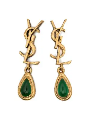 Saint Laurent Cassandre Cabochon Drop Earrings - Metallic